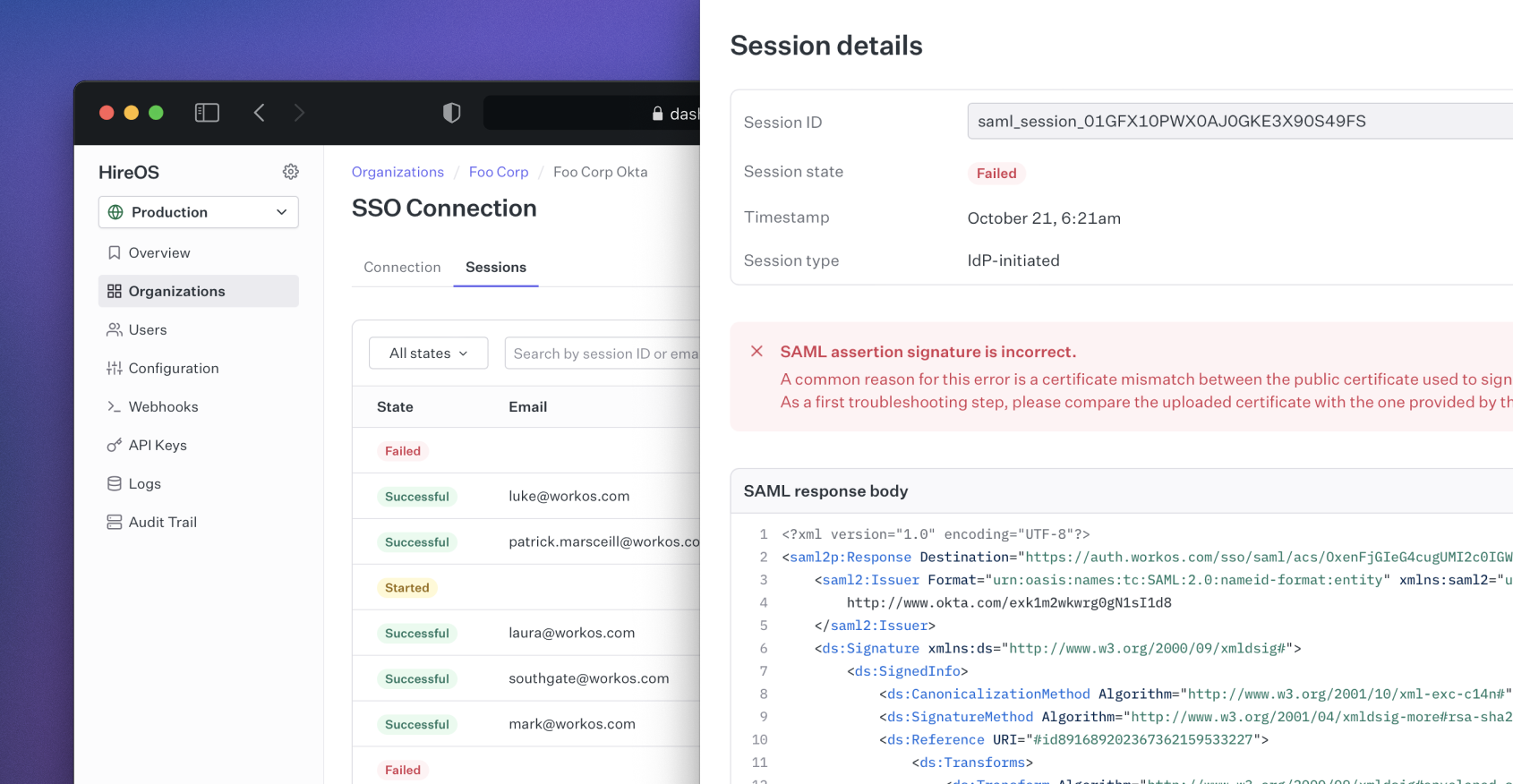 Improved SAML Sessions Viewer | WorkOS